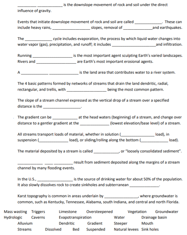 Solved is the downslope movement of rock and soil under the | Chegg.com