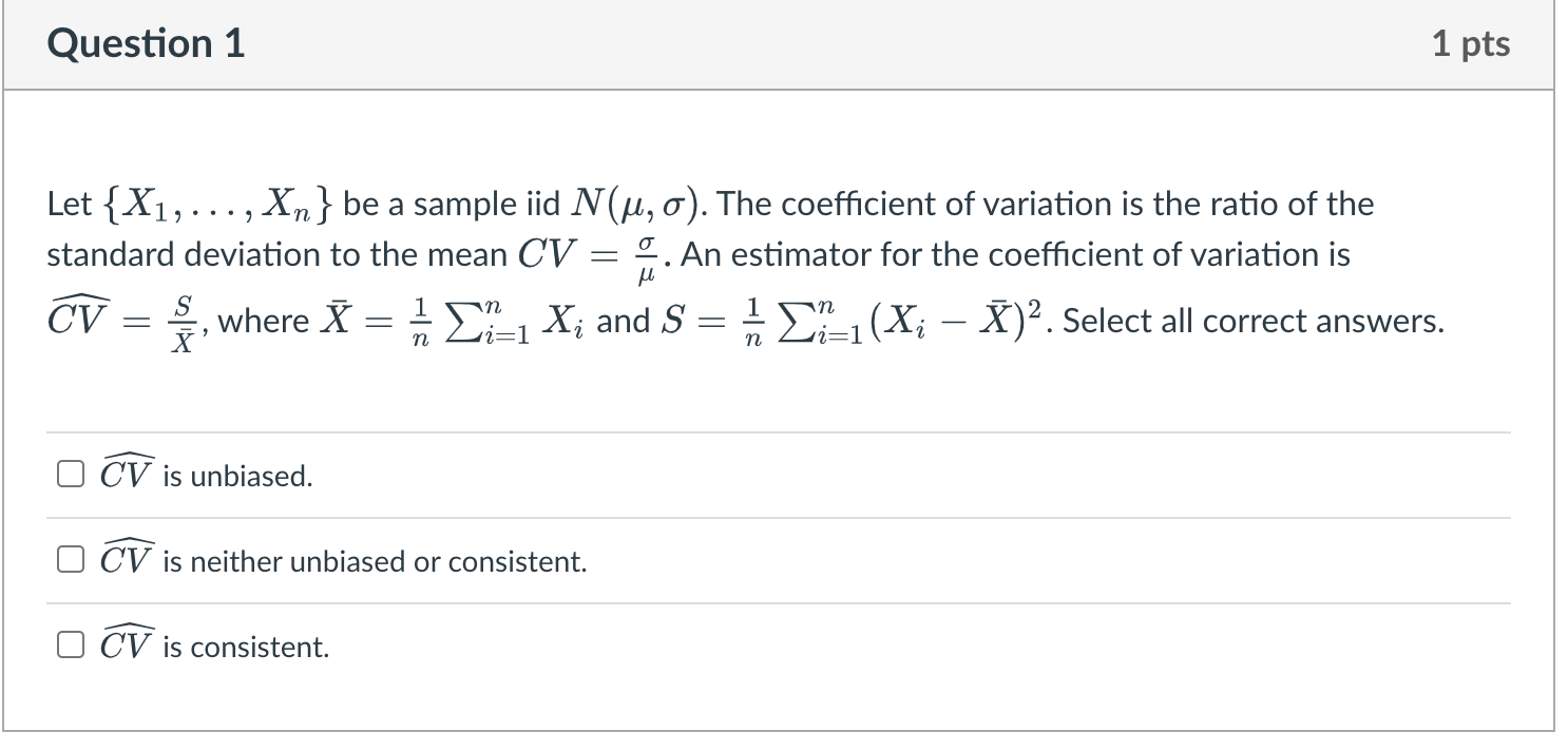Solved Let {X1,…,Xn} be a sample iid N(μ,σ). The coefficient | Chegg.com