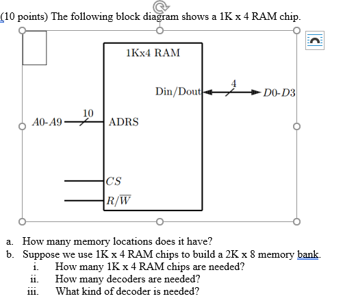 Solved (10 points) The following block diagram shows a 1K x | Chegg.com