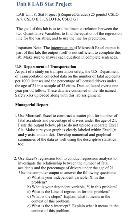 Solved Please label responses as stated on lab 8. The Excel | Chegg.com