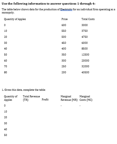 Solved Use the following information to answer questions 1 | Chegg.com