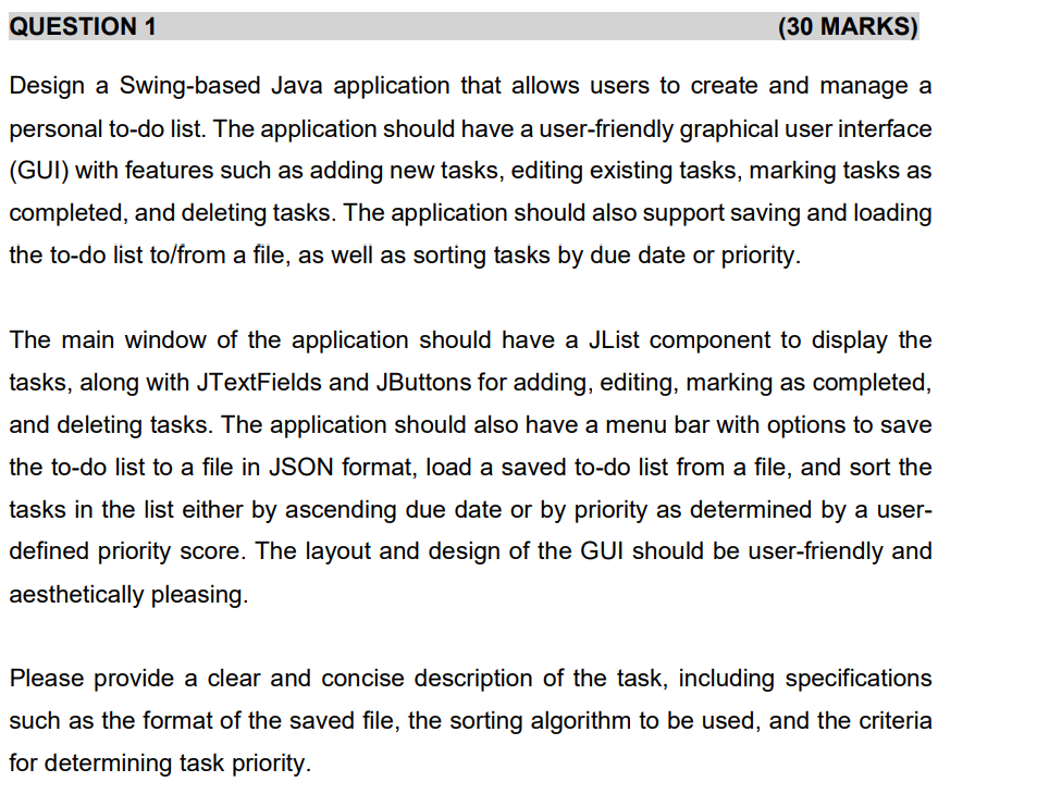 Solved Design A Swing Based Java Application That Allows 