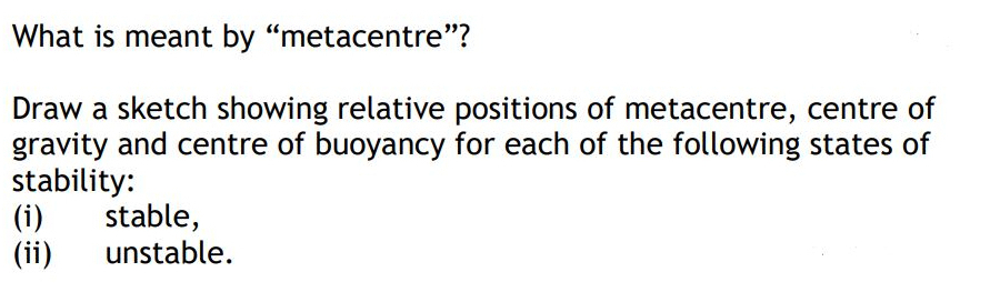 Solved What is meant by "metacentre"?Draw a sketch showing | Chegg.com