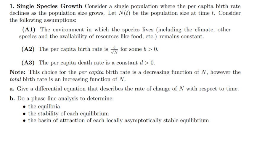 Solved 1. Single Species Growth Consider a single population | Chegg.com