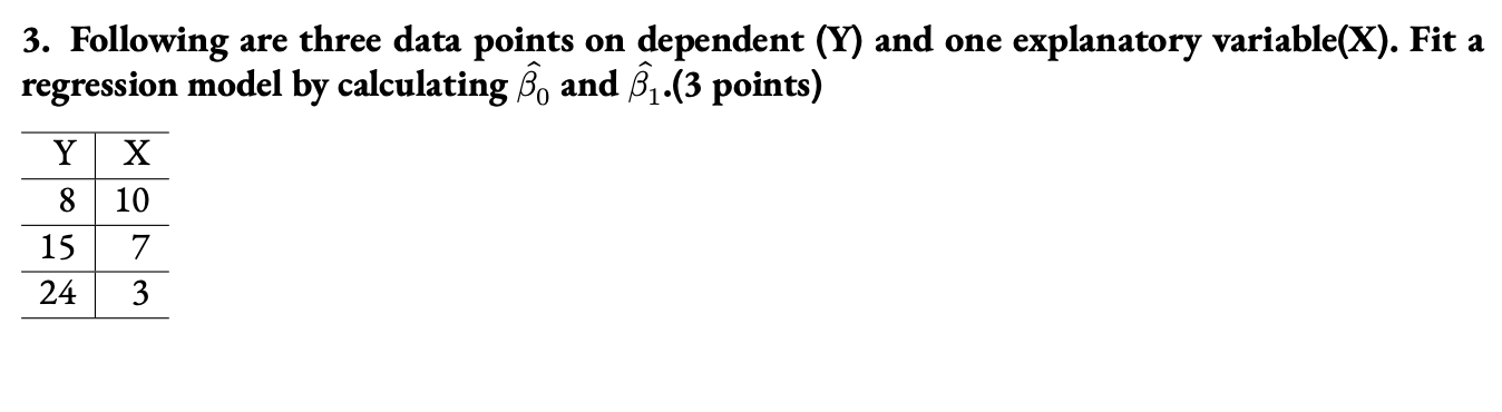 Solved 3. Following are three data points on dependent (Y) | Chegg.com