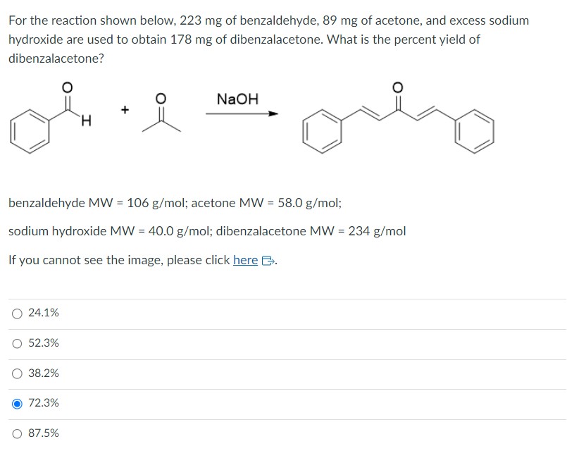 Solved For the reaction shown below, 223mg of benzaldehyde, | Chegg.com