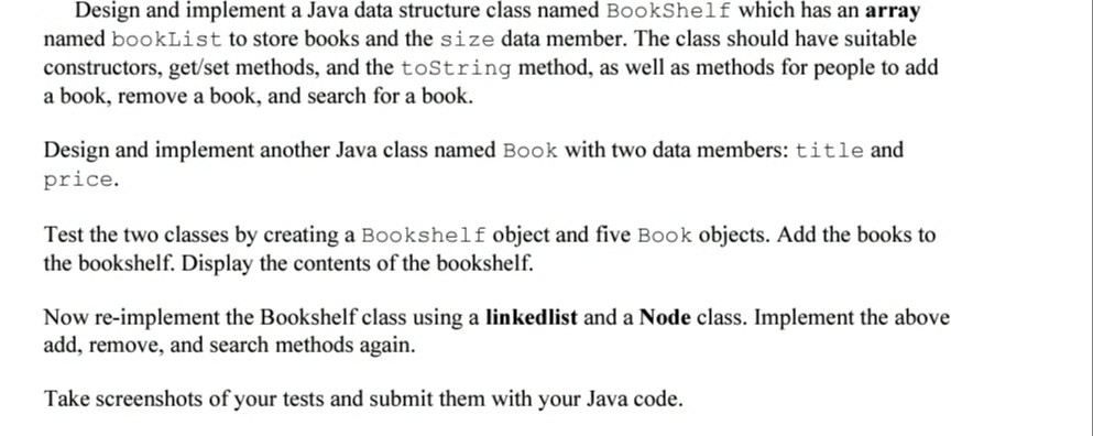 Solved Design And Implement A Java Data Structure Class