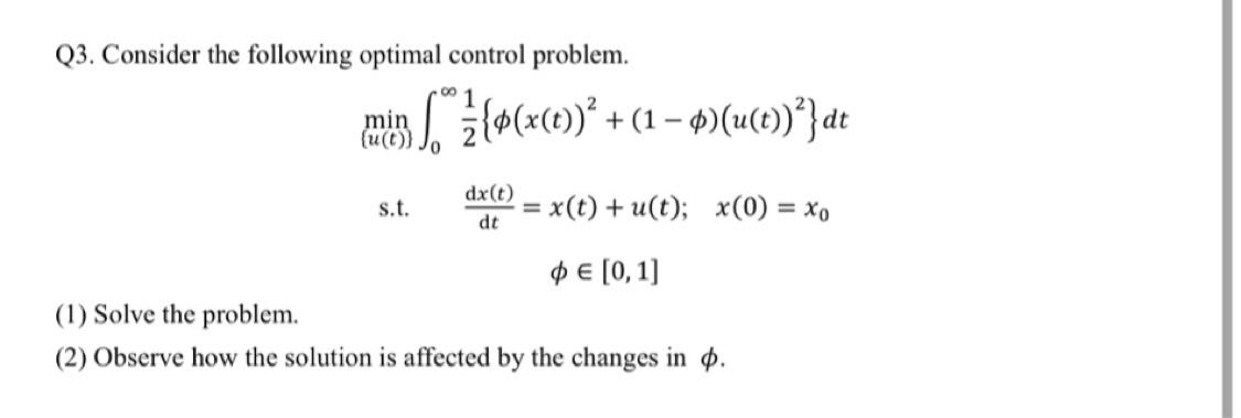 Solved Q3. Consider the following optimal control problem. | Chegg.com