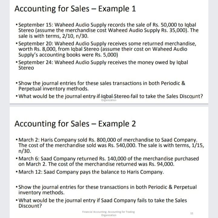 Solved Accounting for Sales – Example 1 September 15: Waheed | Chegg.com