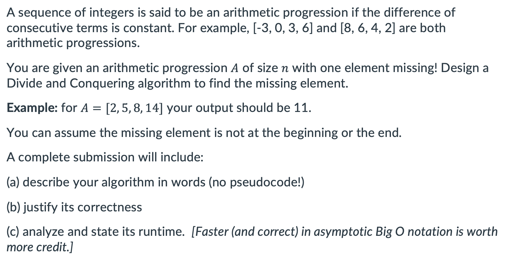 Solved A sequence of integers is said to be an arithmetic | Chegg.com