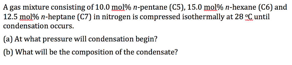 A gas mixture consisting of 10.0 mol% n-pentane (C5), | Chegg.com