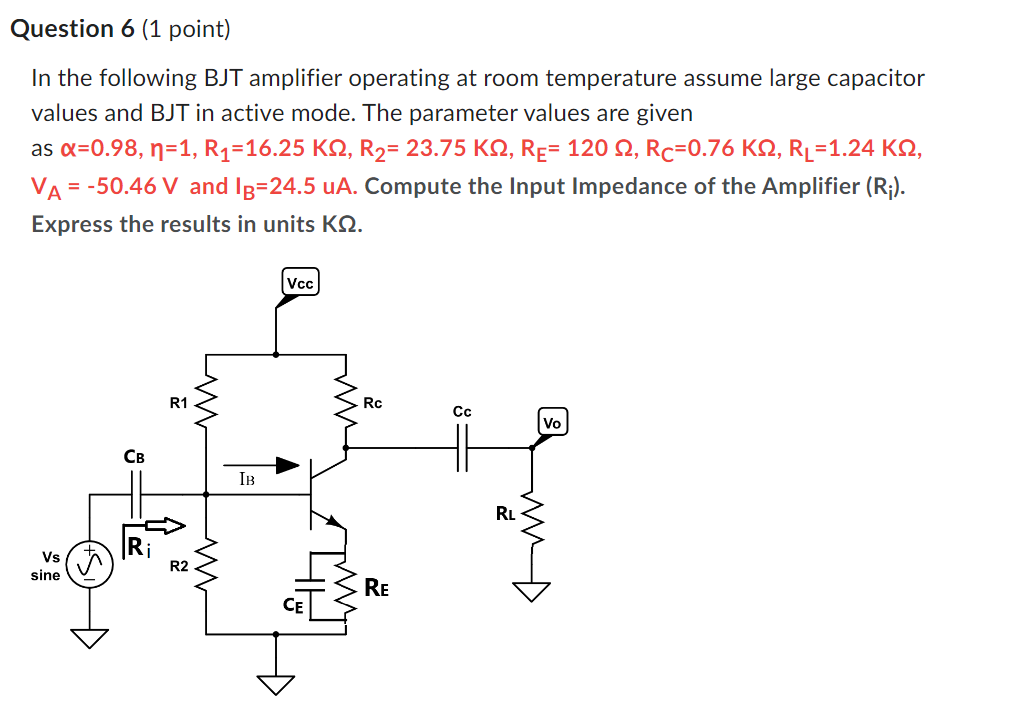 Solved In the following BJT amplifier operating at room | Chegg.com