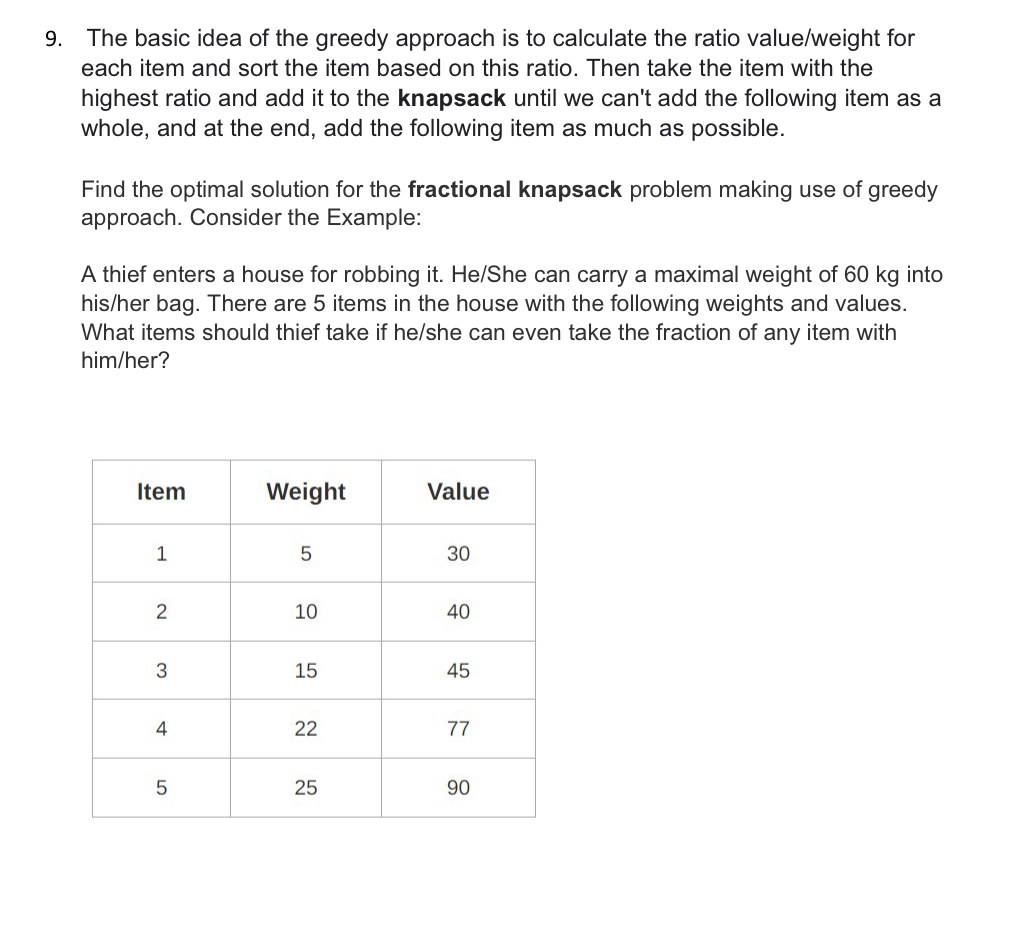 Solved The basic idea of the greedy approach is to calculate | Chegg.com