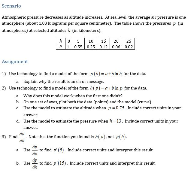 Solved Scenario Atmospheric pressure decreases as altitude | Chegg.com