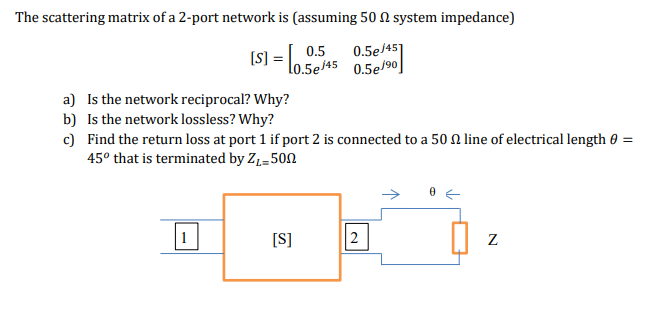 Solved The scattering matrix of a 2-port network is | Chegg.com