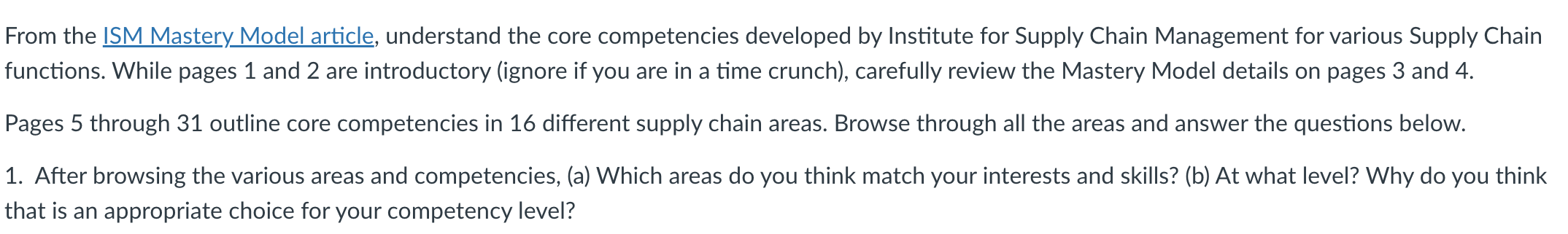 Solved From the ISM Mastery Model article, understand the | Chegg.com