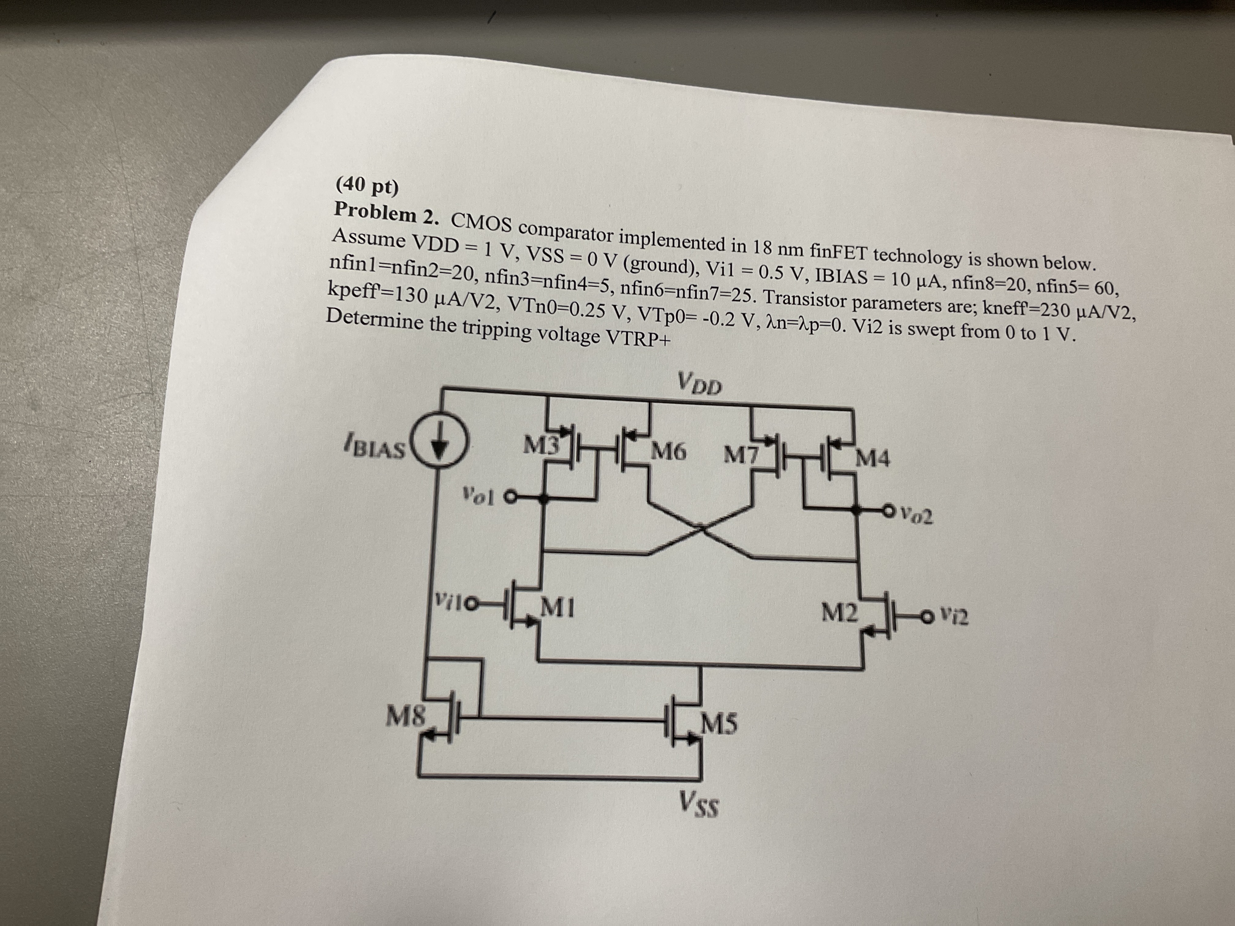 Solved (40 ﻿pt)Problem 2. ﻿CMOS comparator implemented in | Chegg.com