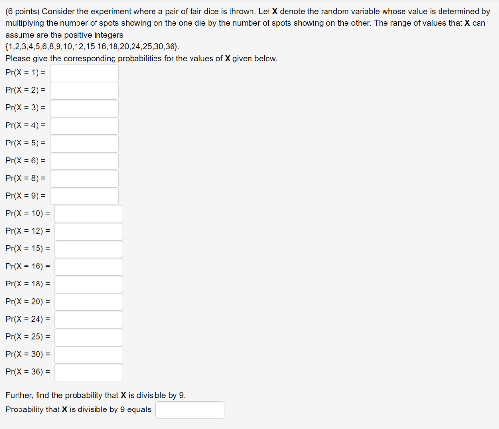 Solved (6 points) Consider the experiment where a pair of | Chegg.com