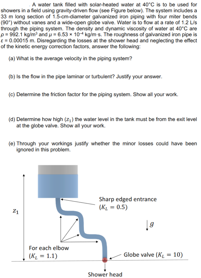 Solved A water tank filled with solar-heated water at 40°C | Chegg.com