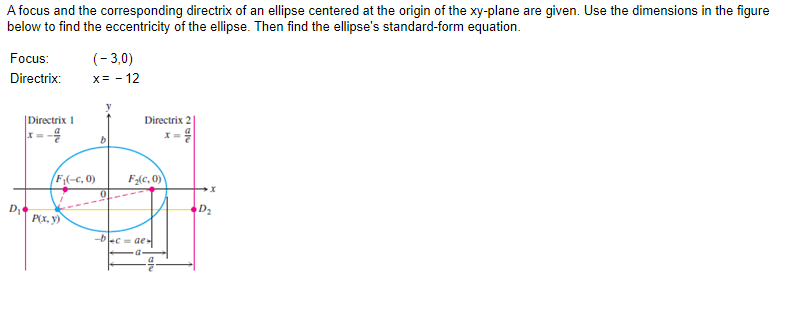 Solved A focus and the corresponding directrix of an ellipse | Chegg.com