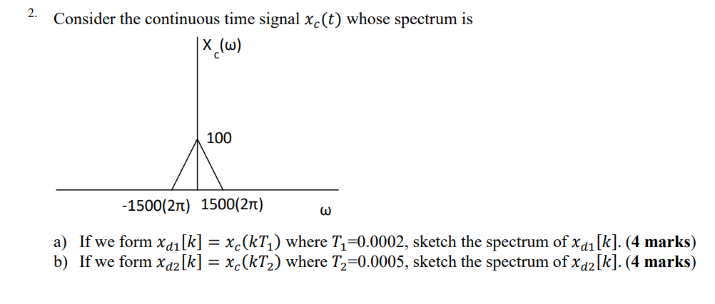 Solved Consider the continuous time signal xc(t) whose | Chegg.com