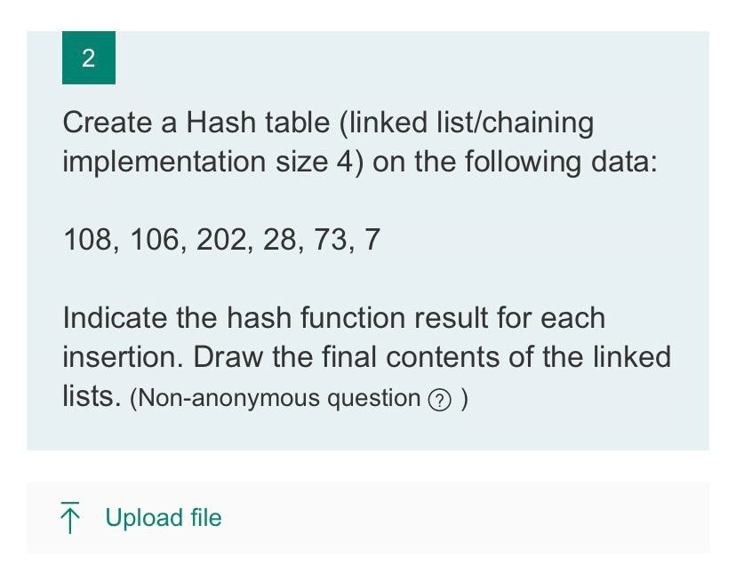 Solved 2 Create a Hash table (linked list/chaining | Chegg.com