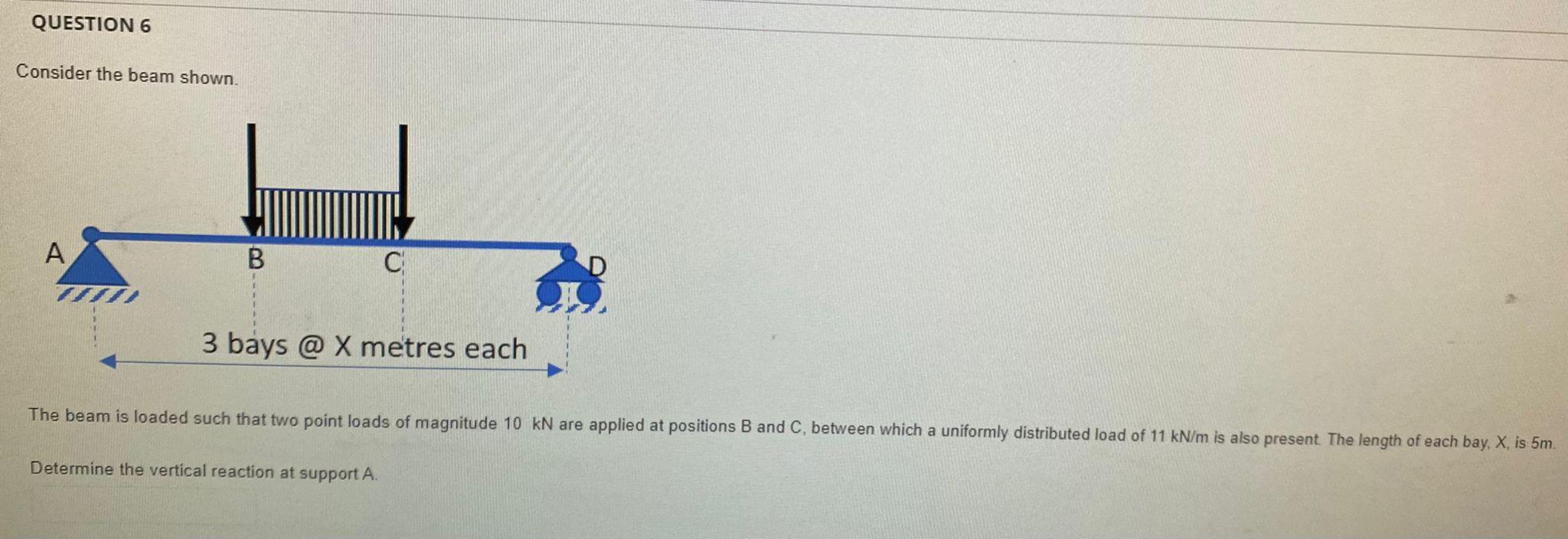Solved QUESTION 6 Consider the beam shown. I A B C 3 bays @ | Chegg.com