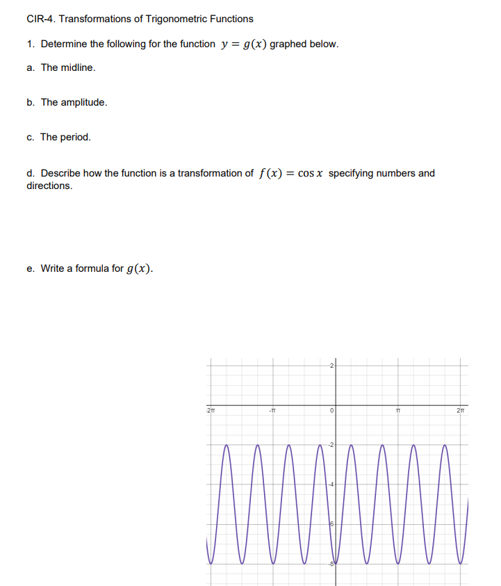 Solved CIR-4. Transformations of Trigonometric Functions 1. | Chegg.com