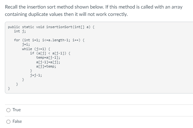 Solved Recall the insertion sort method shown below. If this | Chegg.com