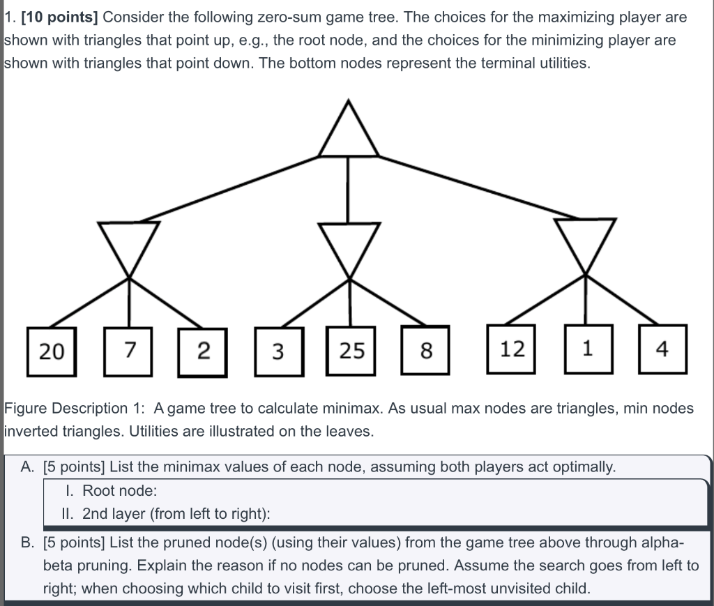 Solved 1. [10 points] Consider the following zero-sum game | Chegg.com