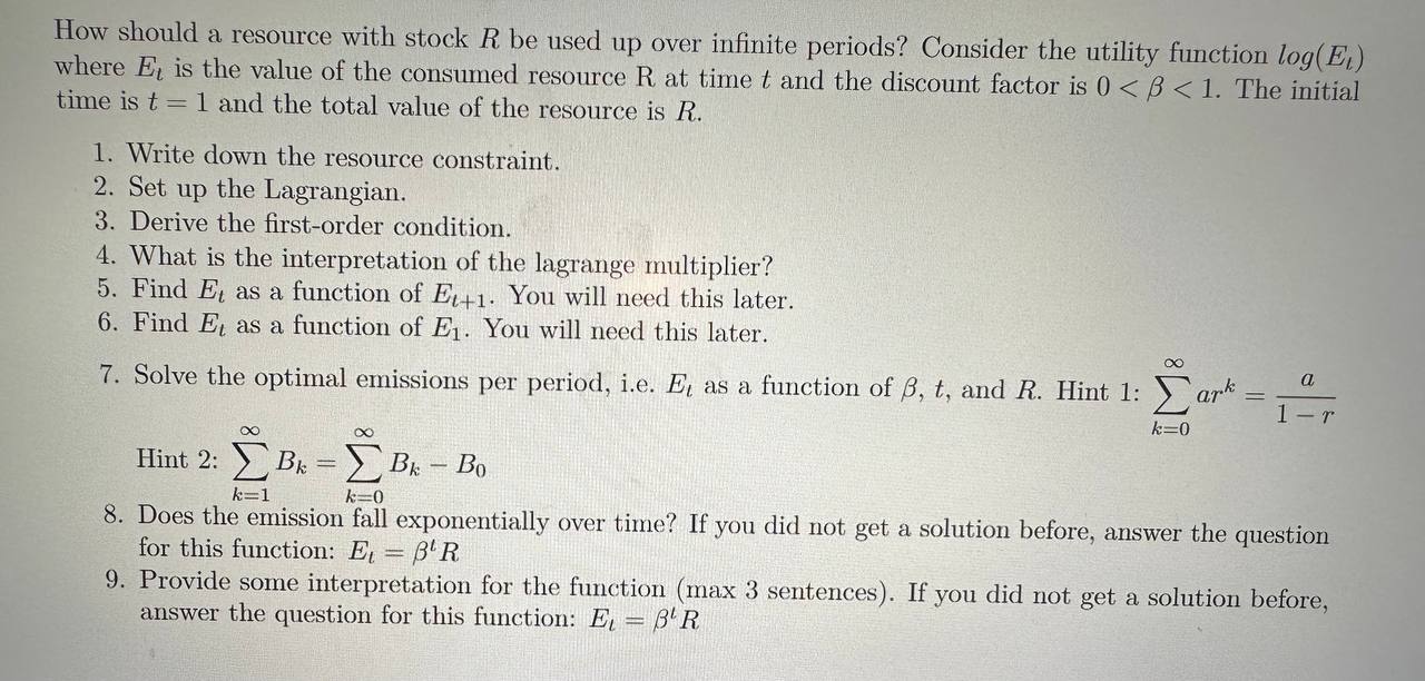 Solved How should a resource with stock R be used up over | Chegg.com