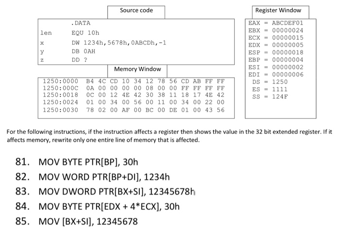 Solved Source code Register Window DATA EQU 10h DW 1234h, | Chegg.com