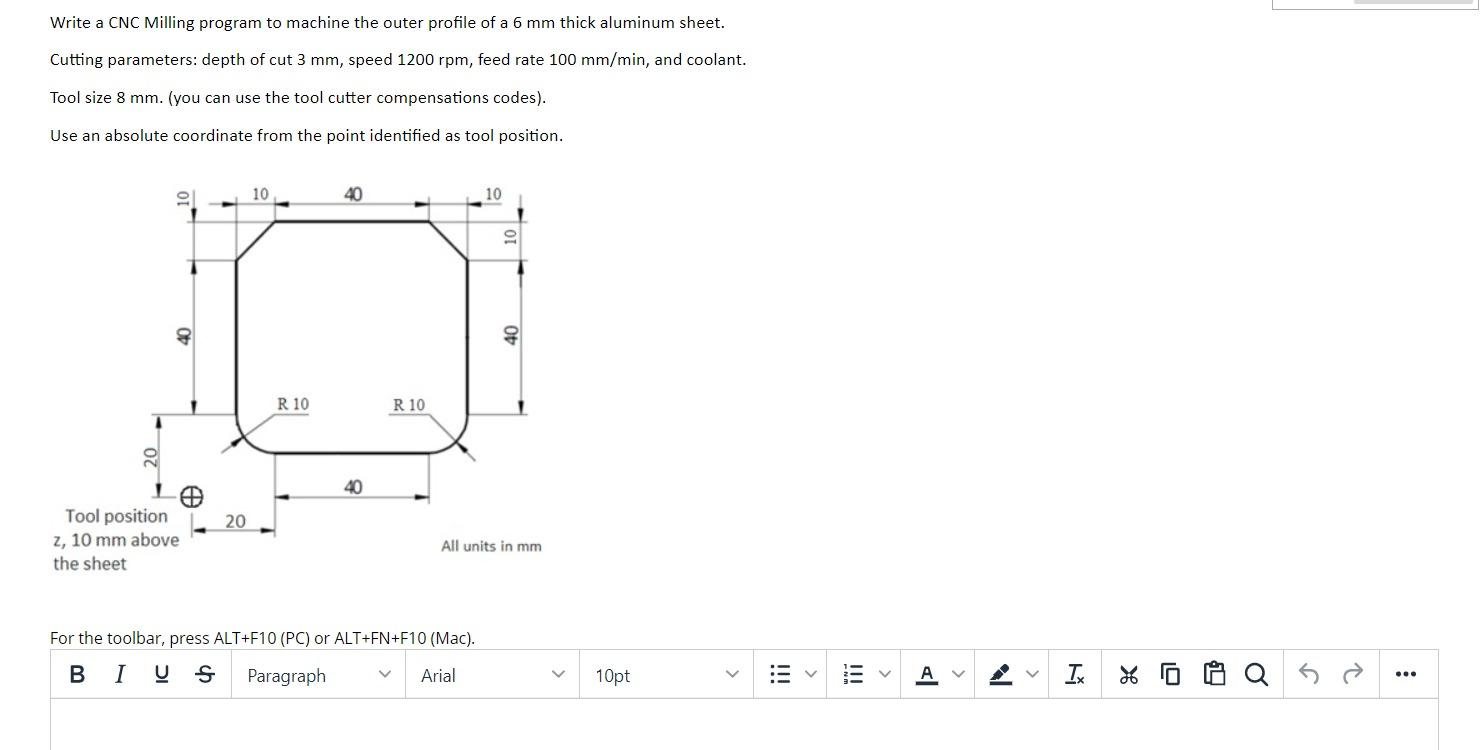 Solved Write a CNC Milling program to machine the outer | Chegg.com