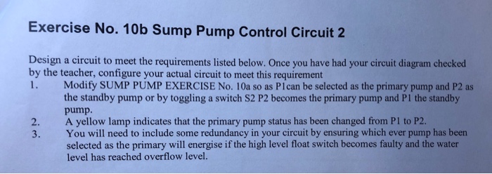Solved Sump pump control circuit 1 Sump | Chegg.com