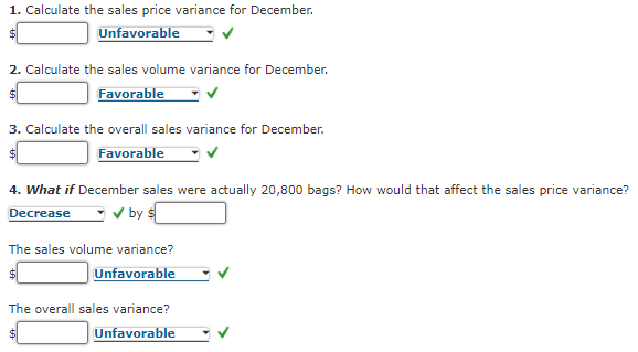 Solved Sales Price Variance, Sales Volume Variance, Overall | Chegg.com