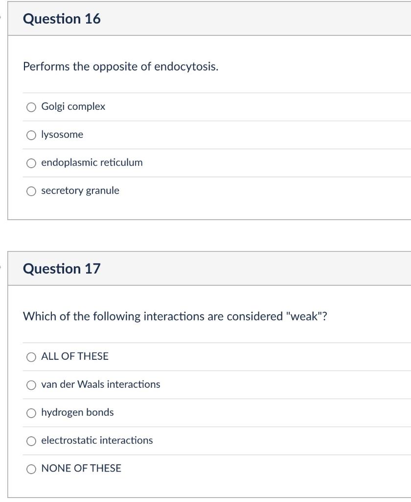 Solved Performs the opposite of endocytosis. Golgi complex | Chegg.com