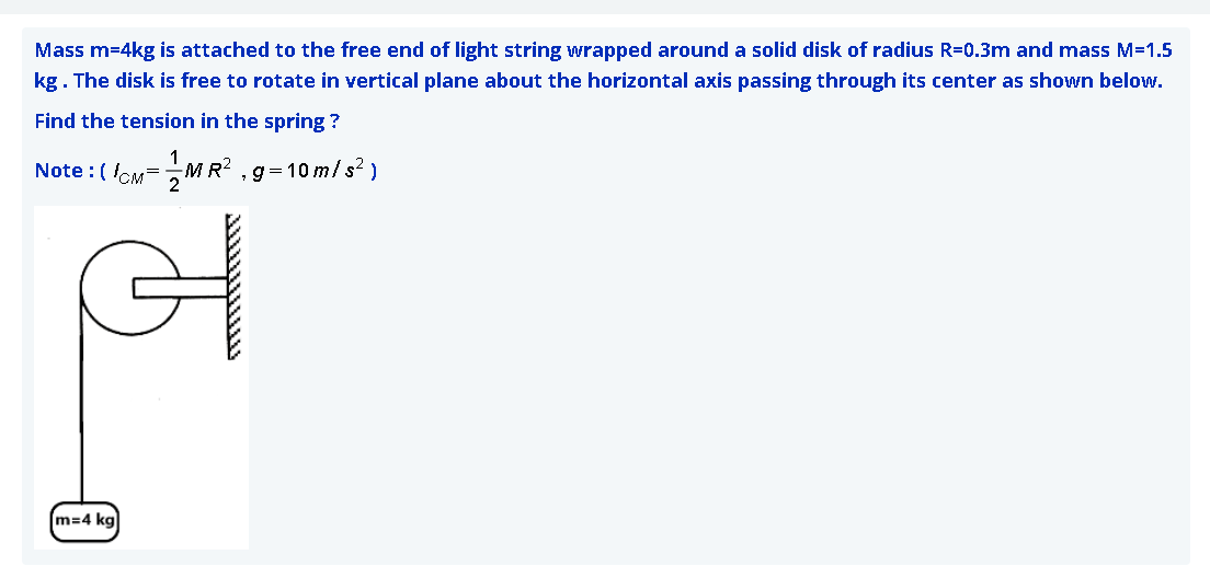 Solved Mass m=4kg is attached to the free end of light | Chegg.com