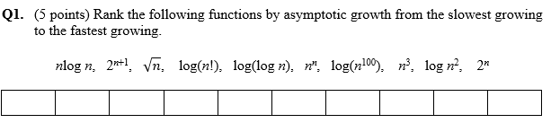 Solved Ql. (5 points) Rank the following functions by | Chegg.com