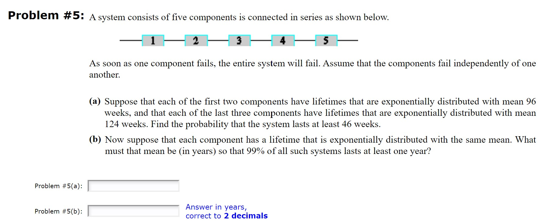 Solved Problem #5: A system consists of five components is | Chegg.com