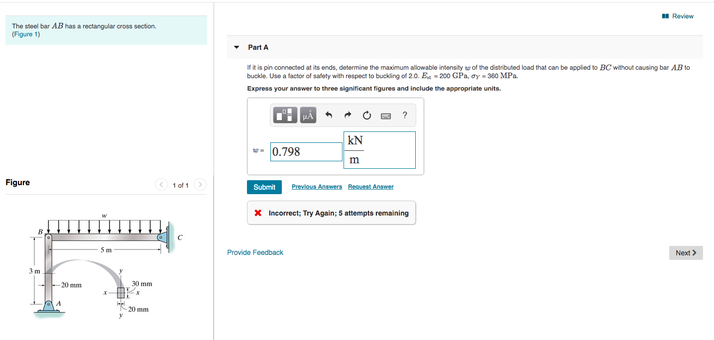 Solved I Review The steel bar AB has a rectangular cross | Chegg.com