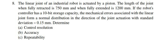 Solved 8. The linear joint of an industrial robot is | Chegg.com
