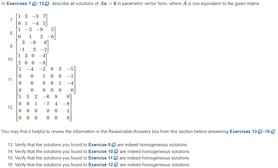 Solved In Exercises 70-12, describe all solutions of Ax = 0 | Chegg.com