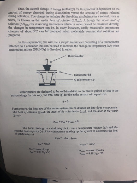 Solved EXPERIMENT: 10 ENTHALPY (HEAT) OF SOLUTION Materials | Chegg.com