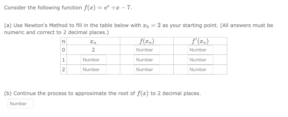 Solved Consider the following function f(x)=ex+x−7. (a) Use | Chegg.com