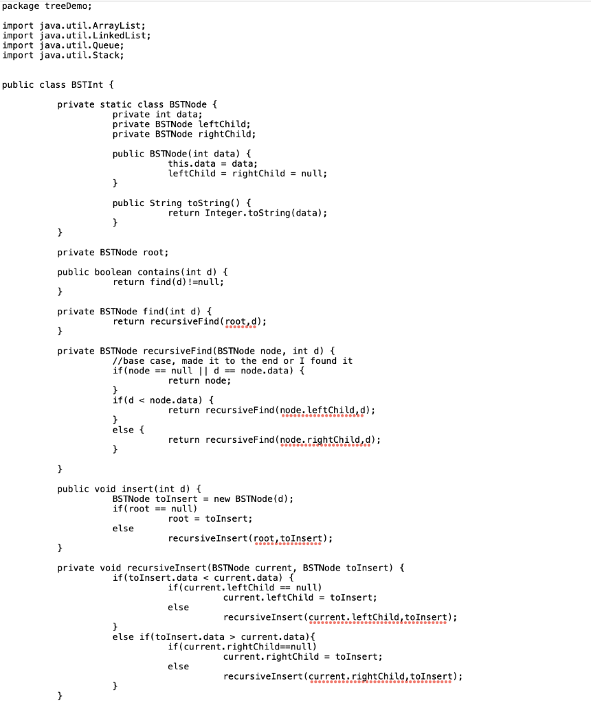Solved Need help with BSTInt.java and BSTIntTest.java | Chegg.com