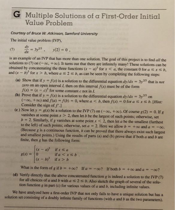 Solved G Multiple Solutions of a First-Order Initial Value | Chegg.com