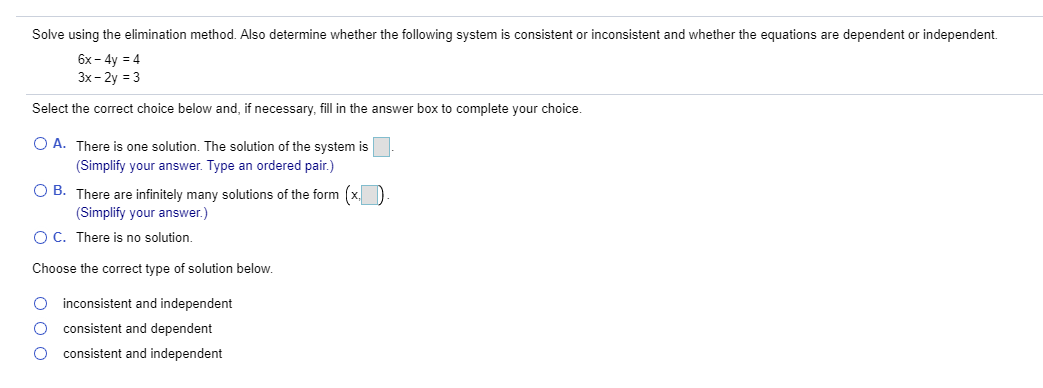 Solved Solve using the elimination method. Also determine | Chegg.com