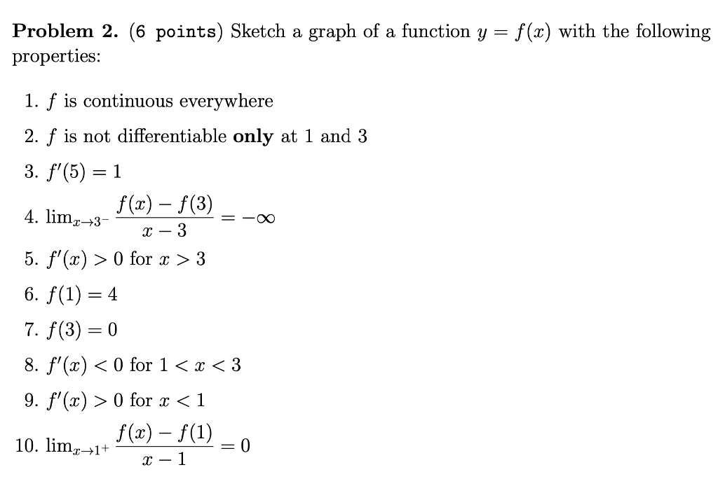 Solved Problem 2. (6 points) Sketch a graph of a function y | Chegg.com