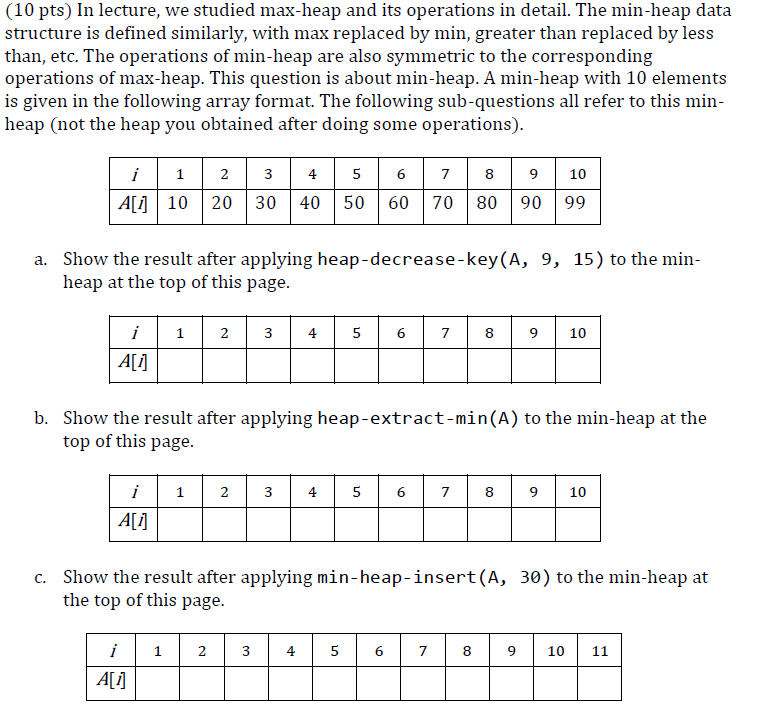Solved (10 pts) In lecture, we studied max-heap and its | Chegg.com