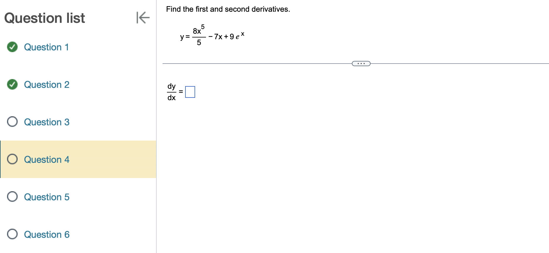 Solved Find the first and second derivatives. Question list | Chegg.com
